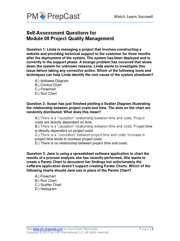 Self-Assessment Questions For Module 08 Project Quality Management ...