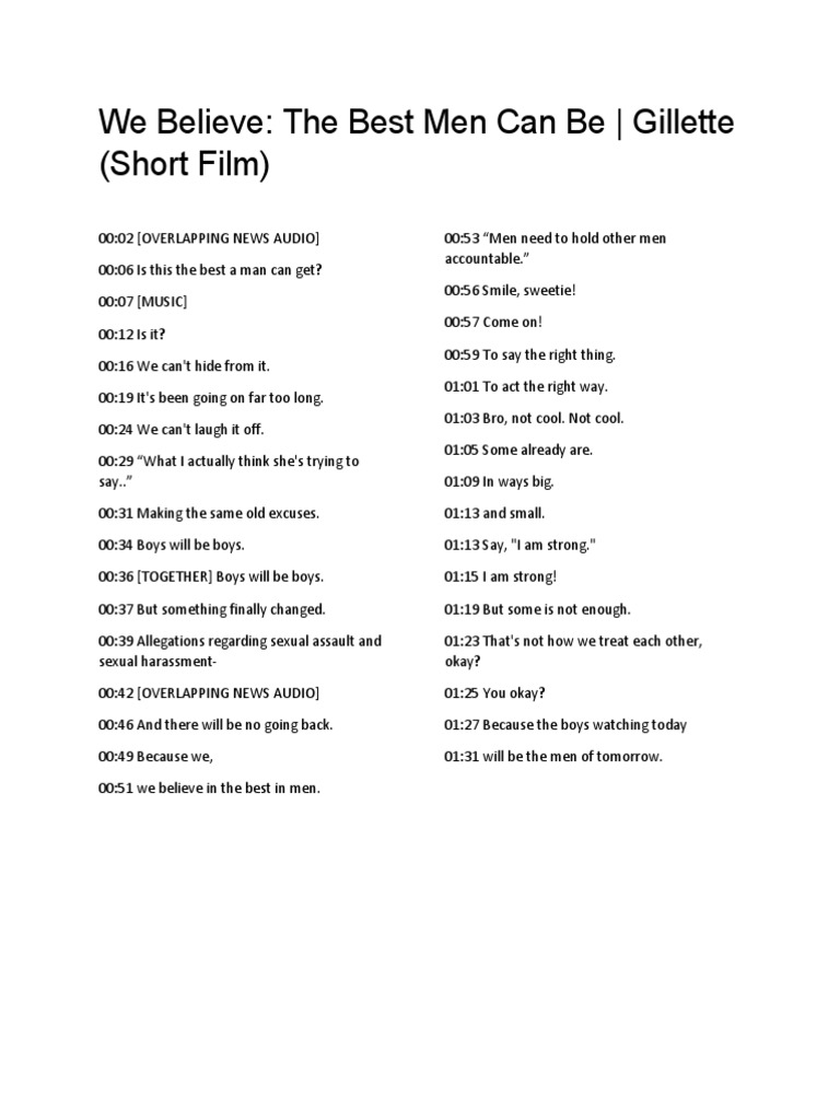 Gillette Comercial Script | PDF