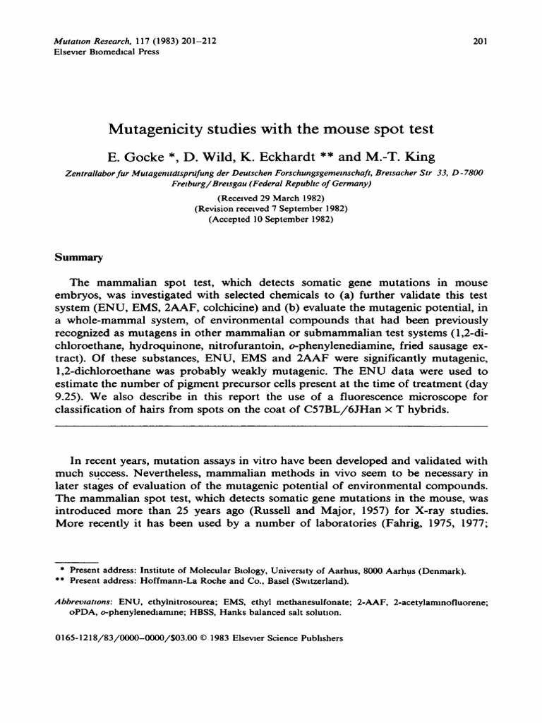 Mutagenicity Studies With The Mouse Spot Test: Gocke, D. Wild, K ...