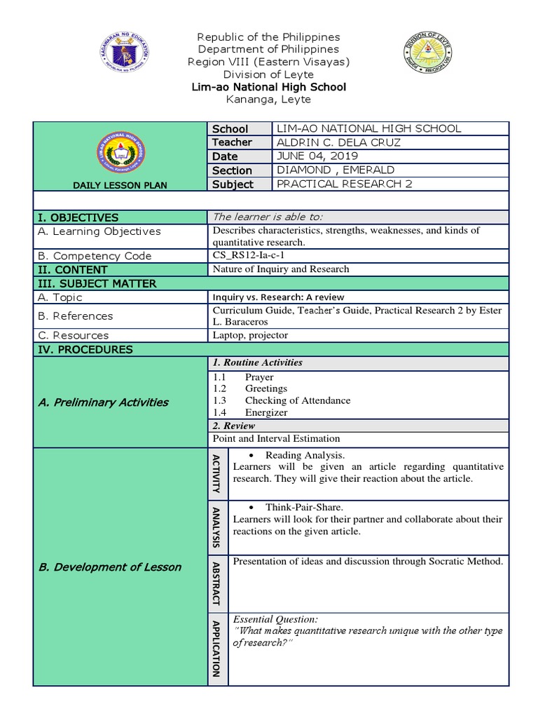 Chapter 1 Lesson 1 Nature of Inquiry vs. Research | PDF | Lesson Plan ...