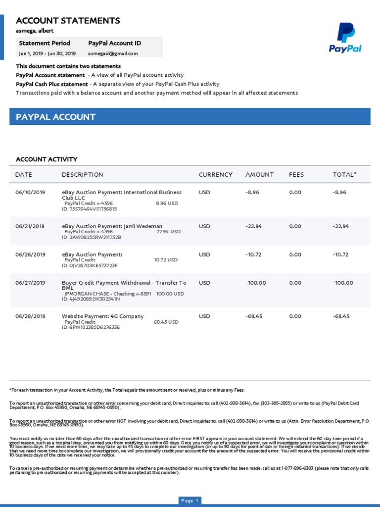 Statement Jun 2019 PDF | PDF | Pay Pal | Debits And Credits