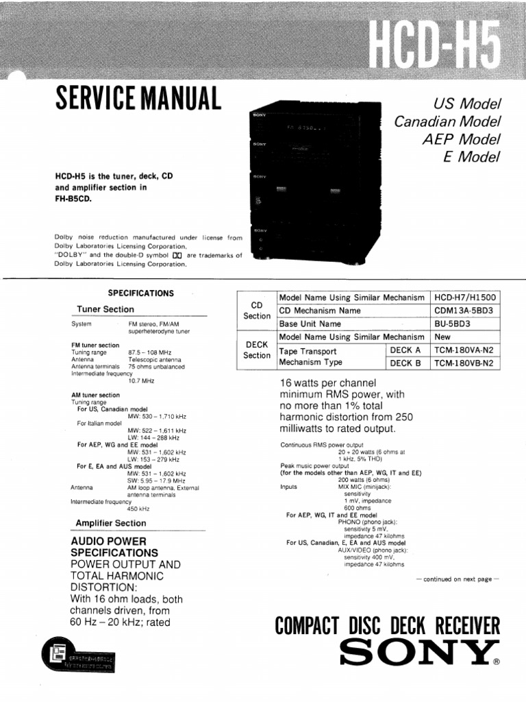 Sony HCD h5 FH b5cd | PDF