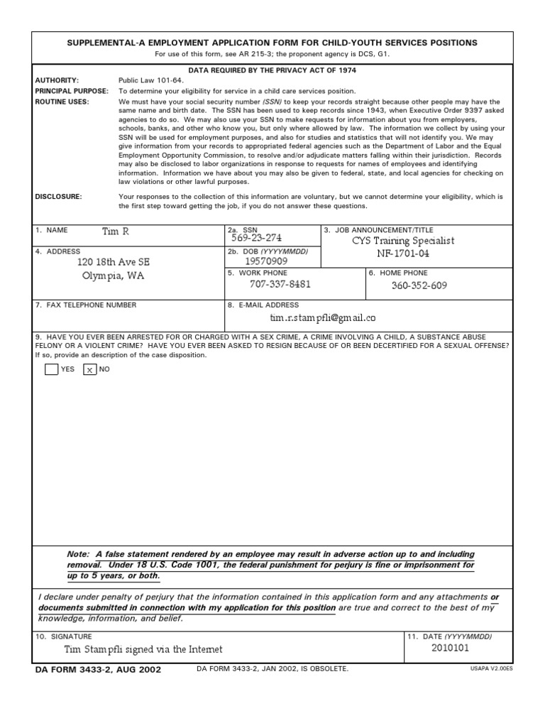 Da Form 3433 Printable - Printable Forms Free Online