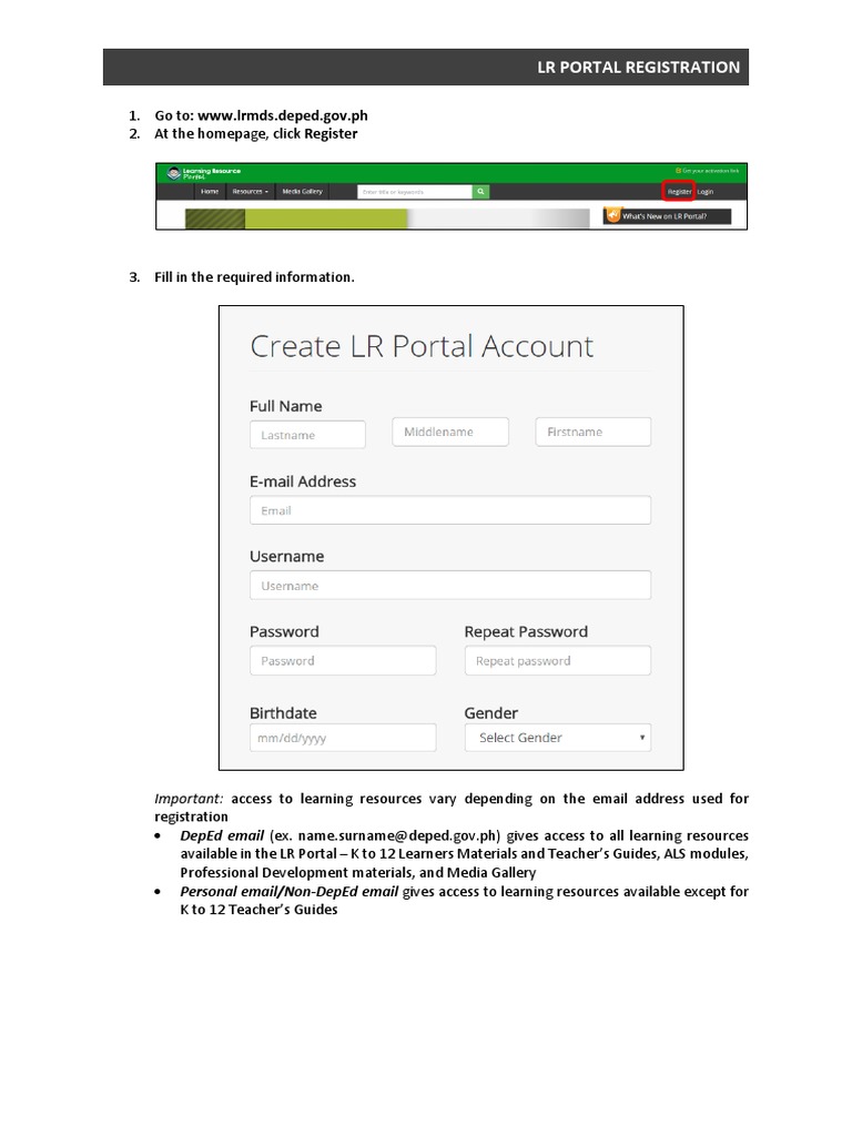 LR Portal Step by Step Registration Guide PDF | PDF | Email Address ...