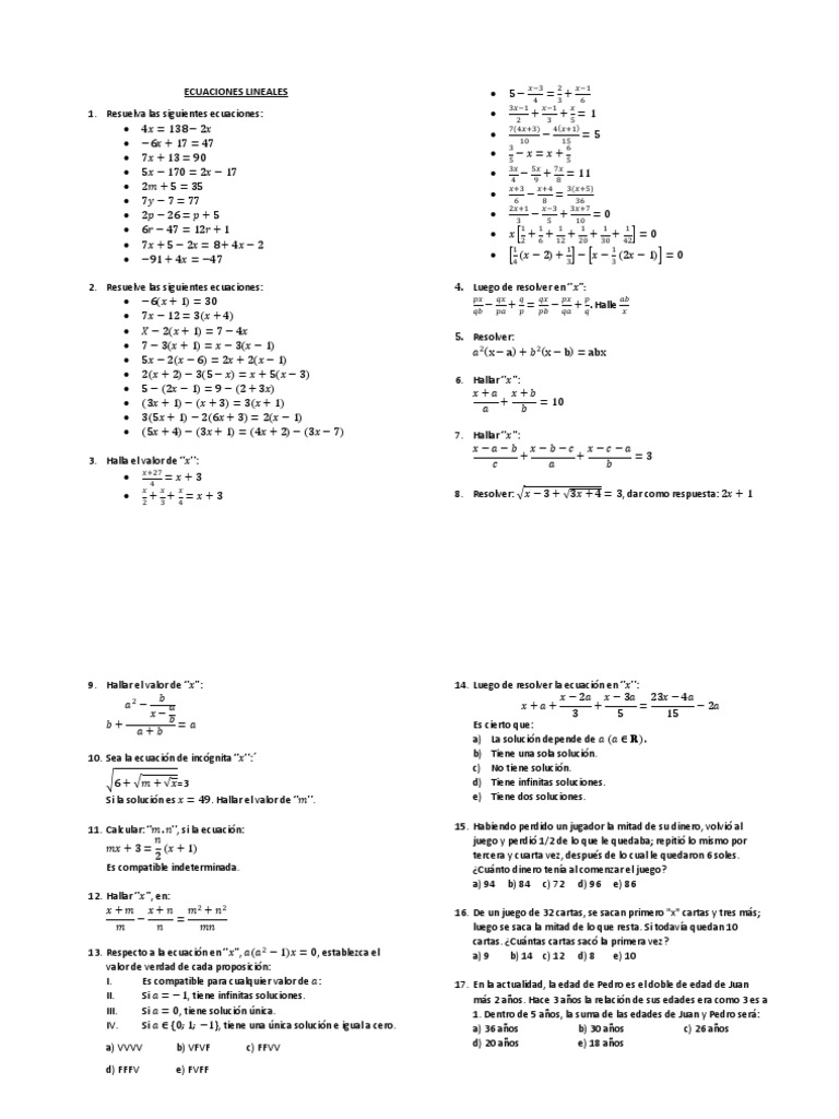 Ecuaciones Lineales y Cuadráticas | PDF | Ecuaciones | Matemática Elemental