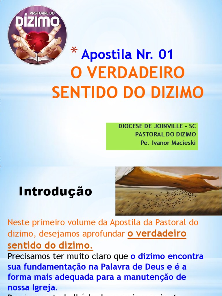 Apostila Nr. 01 O VERDADEIRO SENTIDO DO DIZIMO. DIOCESE DE JOINVILLE SC ...