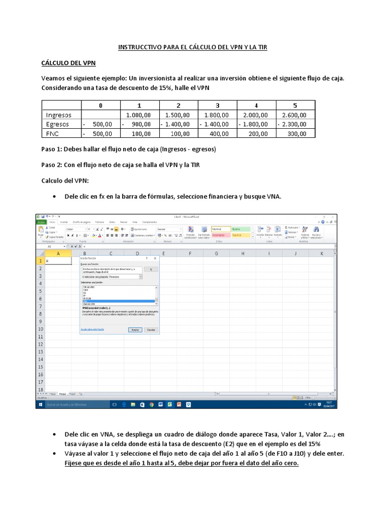 Guía Cálculo VPN y TIR Excel | PDF | Negocios | Finanzas y dinero
