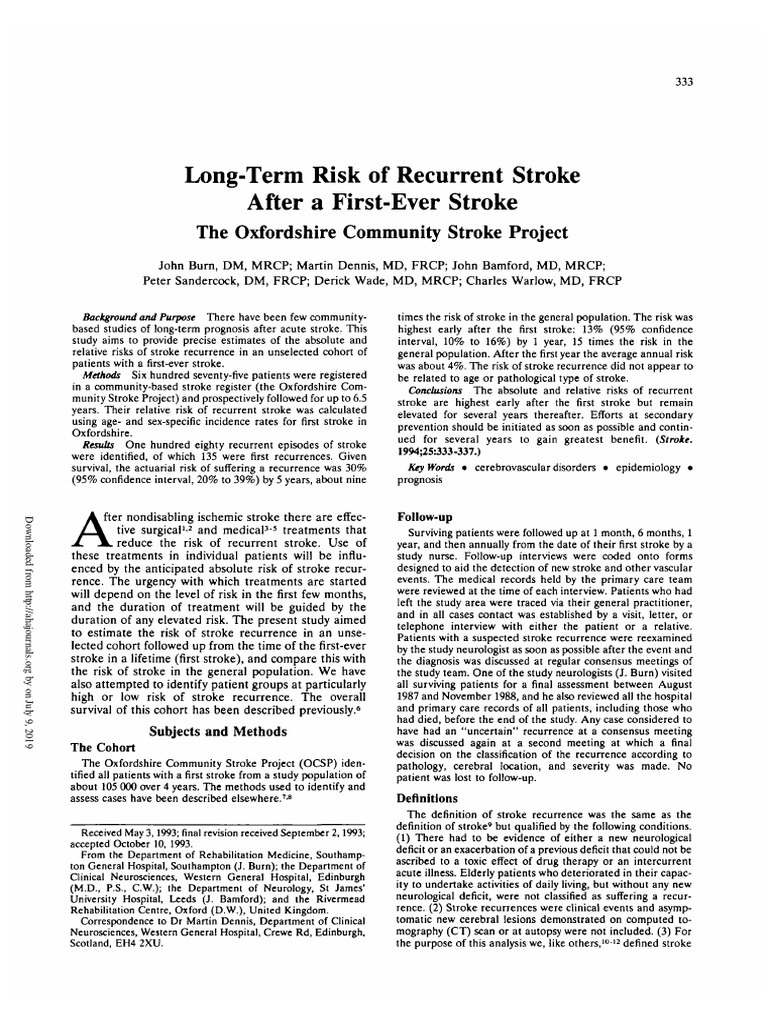Long-Term Risk of Recurrent Stroke After A First-Ever Stroke | PDF ...