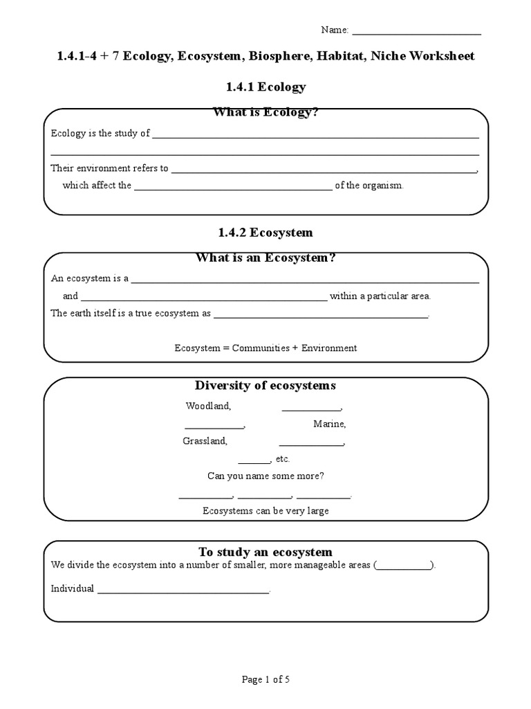 Ecological Niche Worksheet