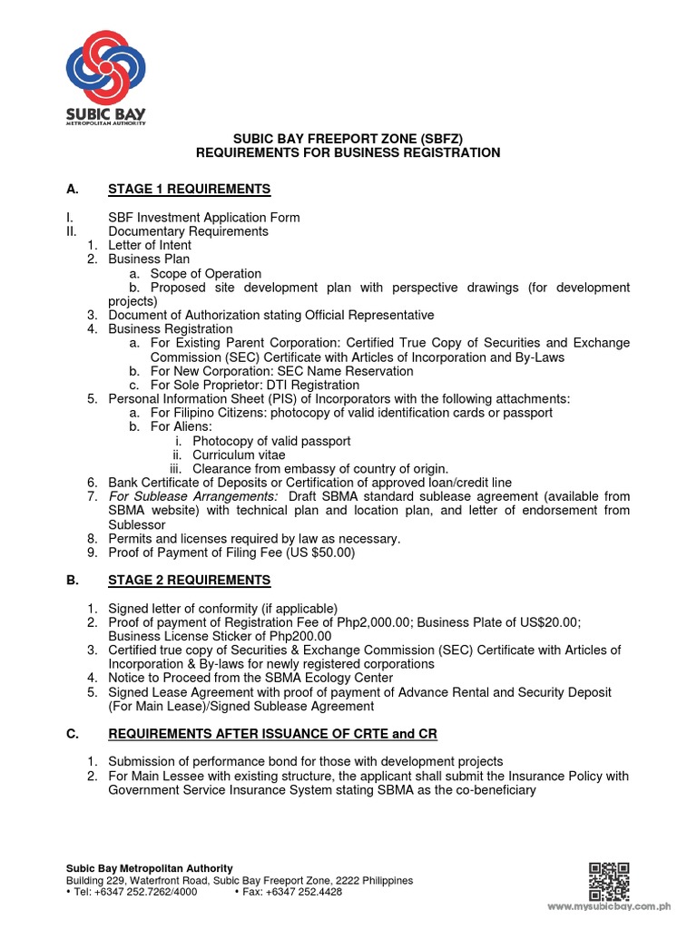 SBMA Business Registration Requirements | PDF | Lease | Securities ...
