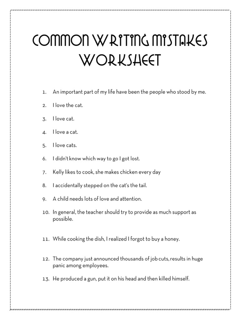 Common Writing Mistakes Worksheet | PDF
