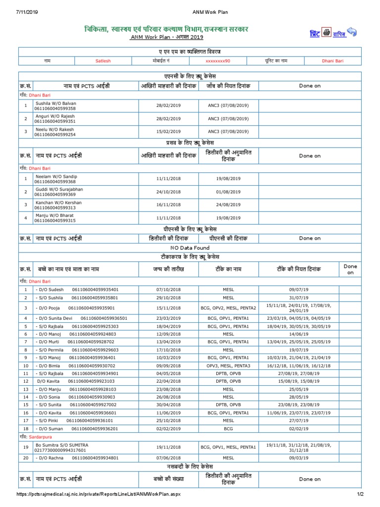 ANM Work Plan Overview 2019 | PDF