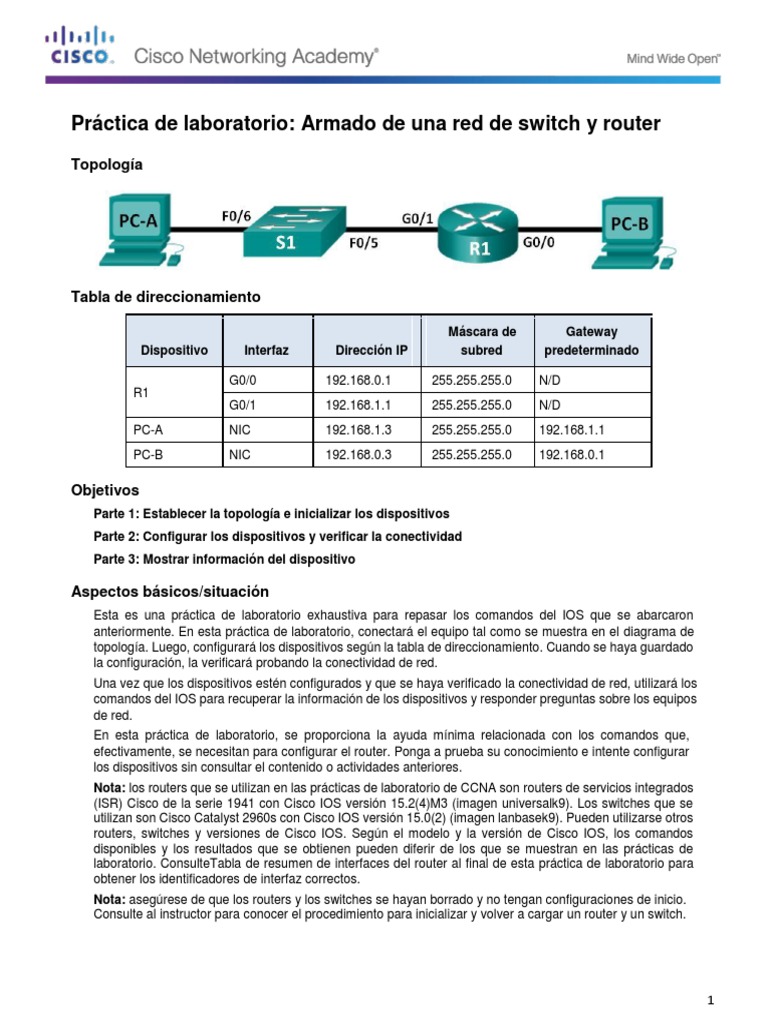 6.5.1.2 Lab - Building A Switch and Router Network OB | PDF | Enrutador (Computación) | Dirección IP