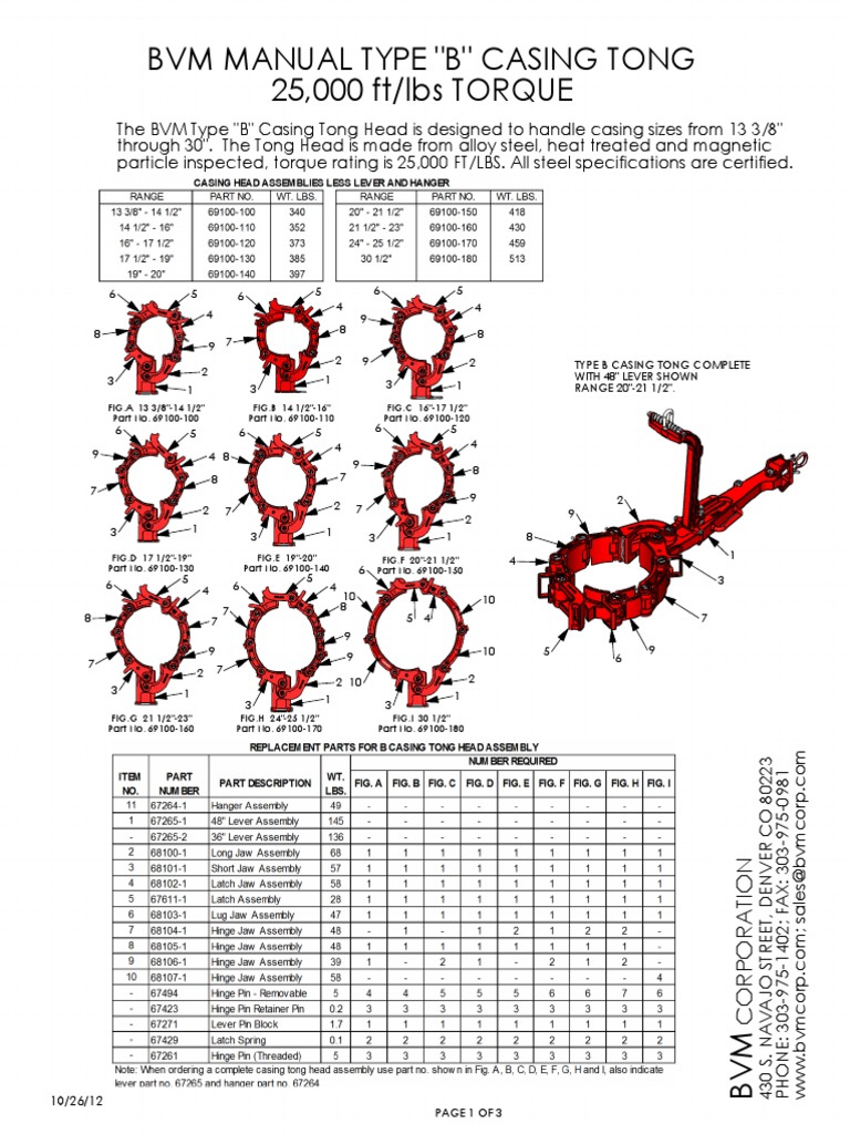 BVM Manual Type "B" Casing Tong 25,000 Ft/lbs TORQUE | PDF | Heat ...
