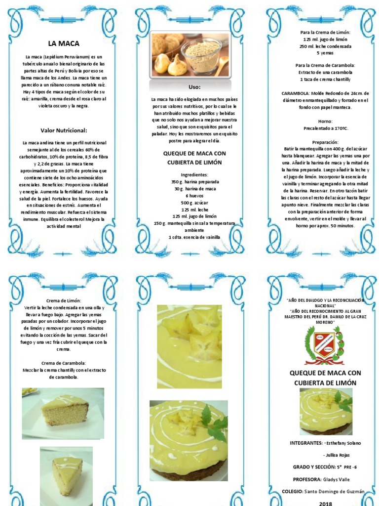 Triptico Queque de Maca | PDF | Crema | Postres