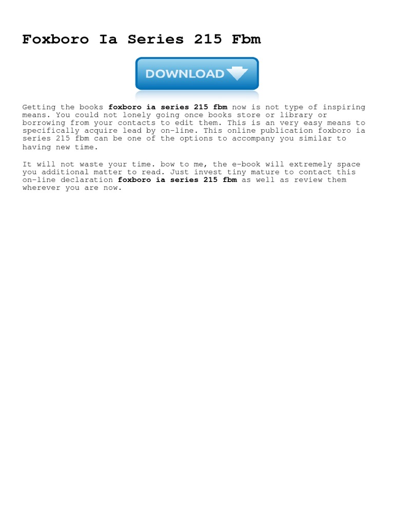 Foxboro Ia Series 215 FBM | PDF