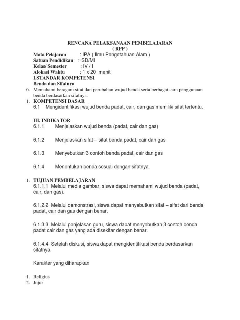 RPP Perubahan Wujud Benda | PDF