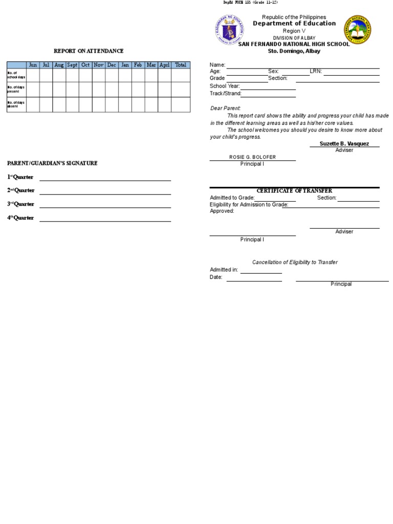 Shs Form 138 | PDF | Value (Ethics) | Learning