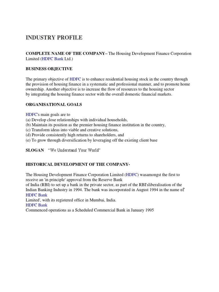 Industry Profile HDFC | PDF | Finance & Money Management