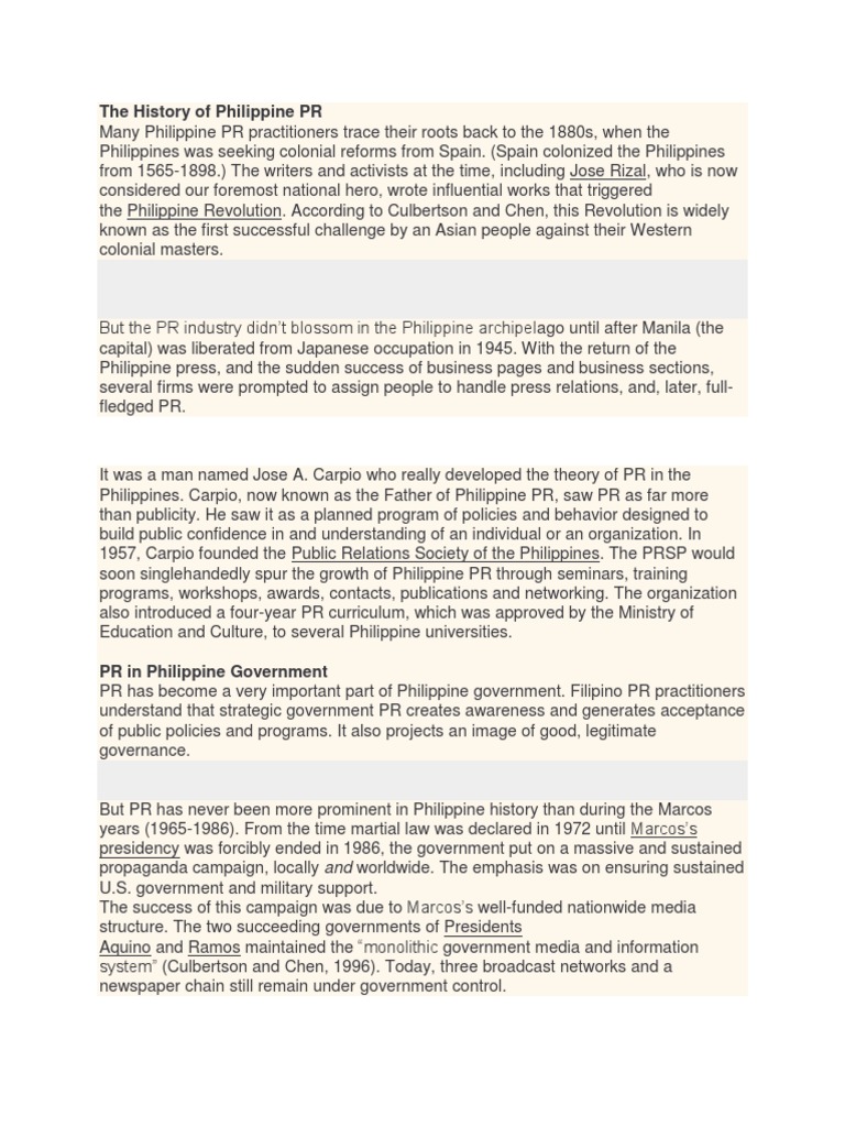 The History of Philippine PR | PDF | Philippines | Public Relations