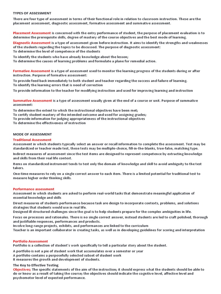 Types of Assessment | PDF | Educational Assessment | Test (Assessment)