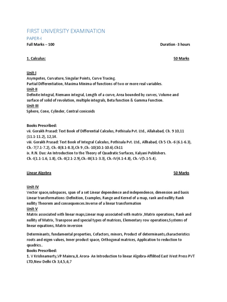 University Exam Syllabus: Math & C Programming | PDF | Linear Map ...
