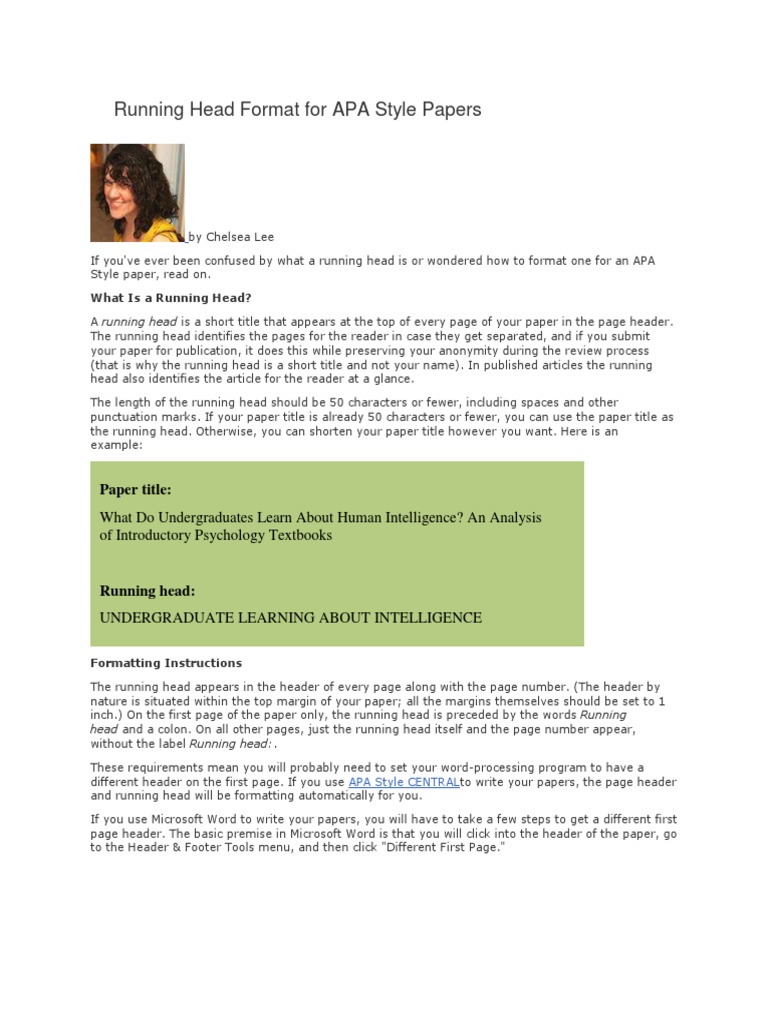 Running Head Format For APA Style Papers: Paper Title | PDF | Comma ...