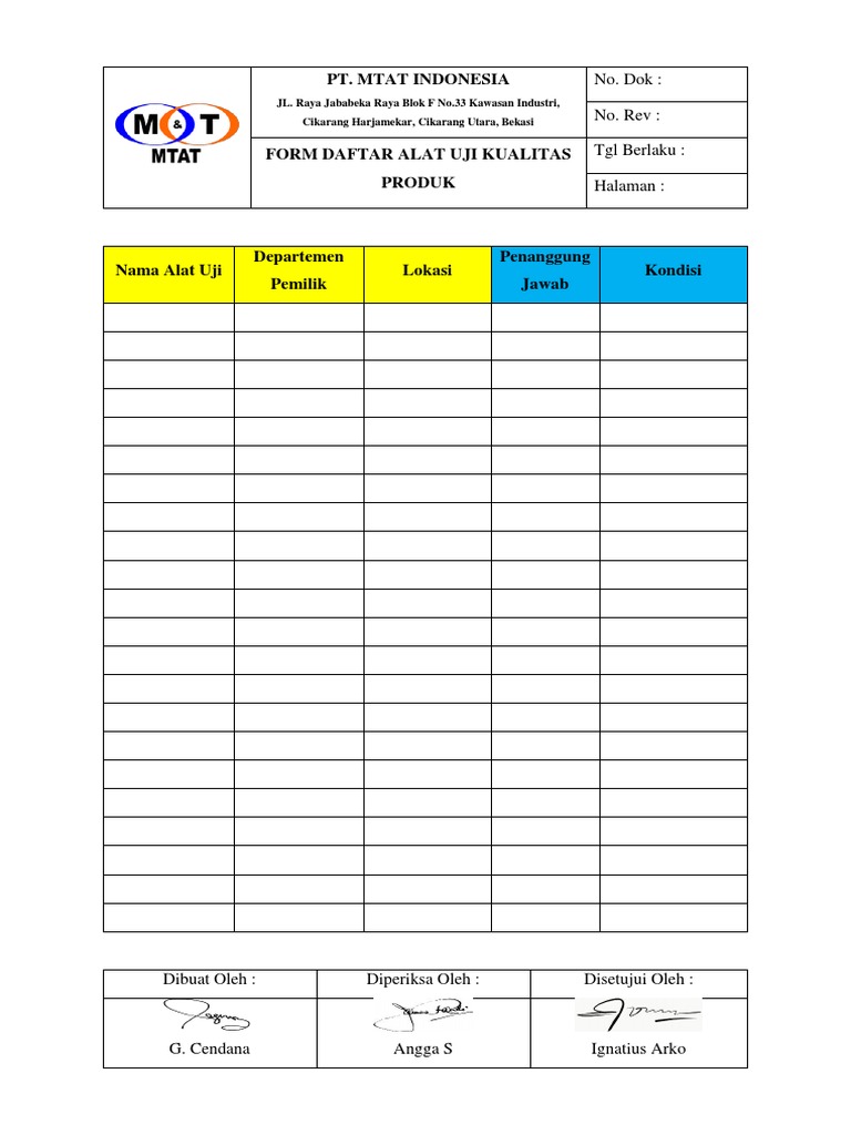 Qc-1600 Form Daftar Alat Uji Kualitas Produk | PDF