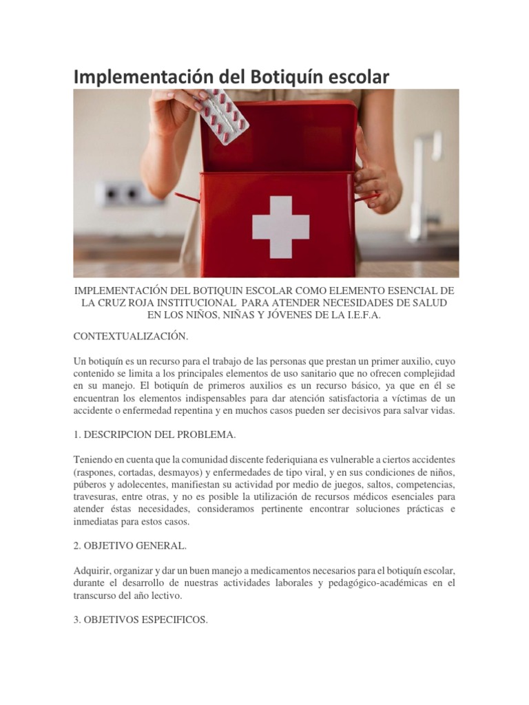 Implementación Del Botiquín Escolar | PDF | Laboratorios | Herida