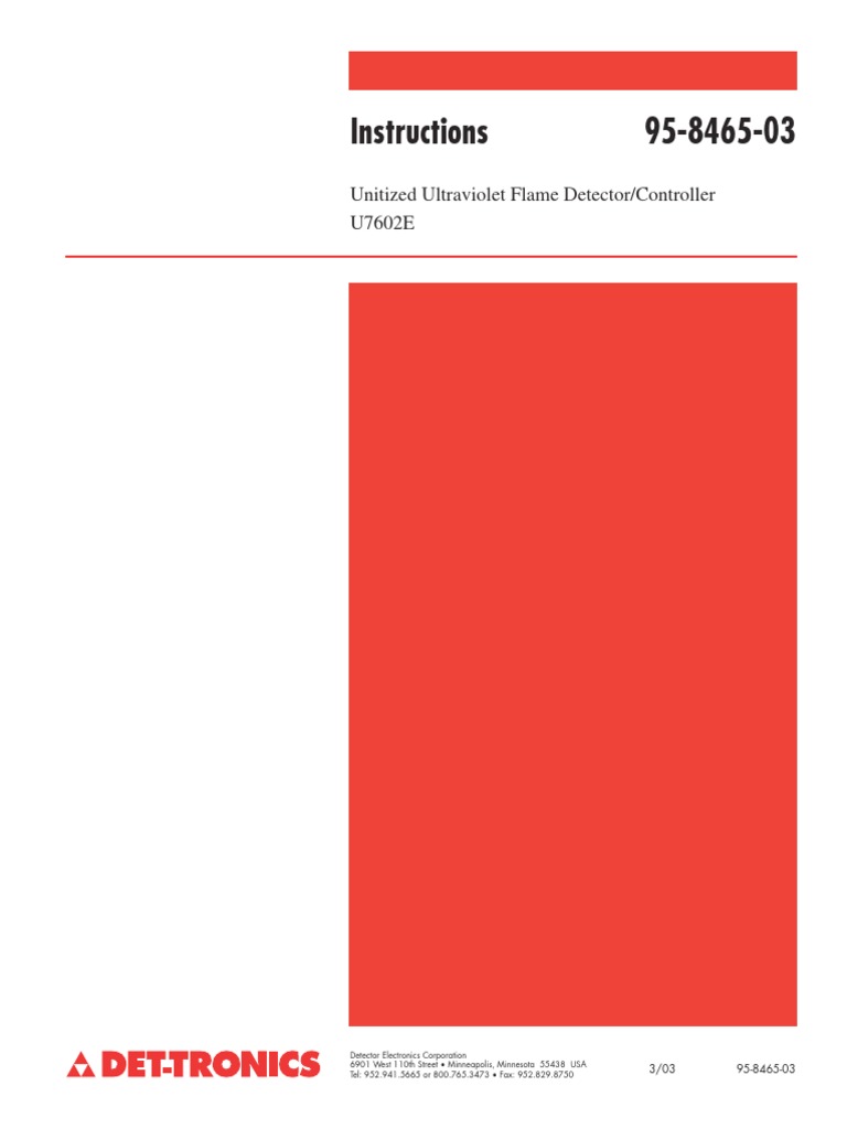 Instructions 95-8465-03: Unitized Ultraviolet Flame Detector/Controller ...