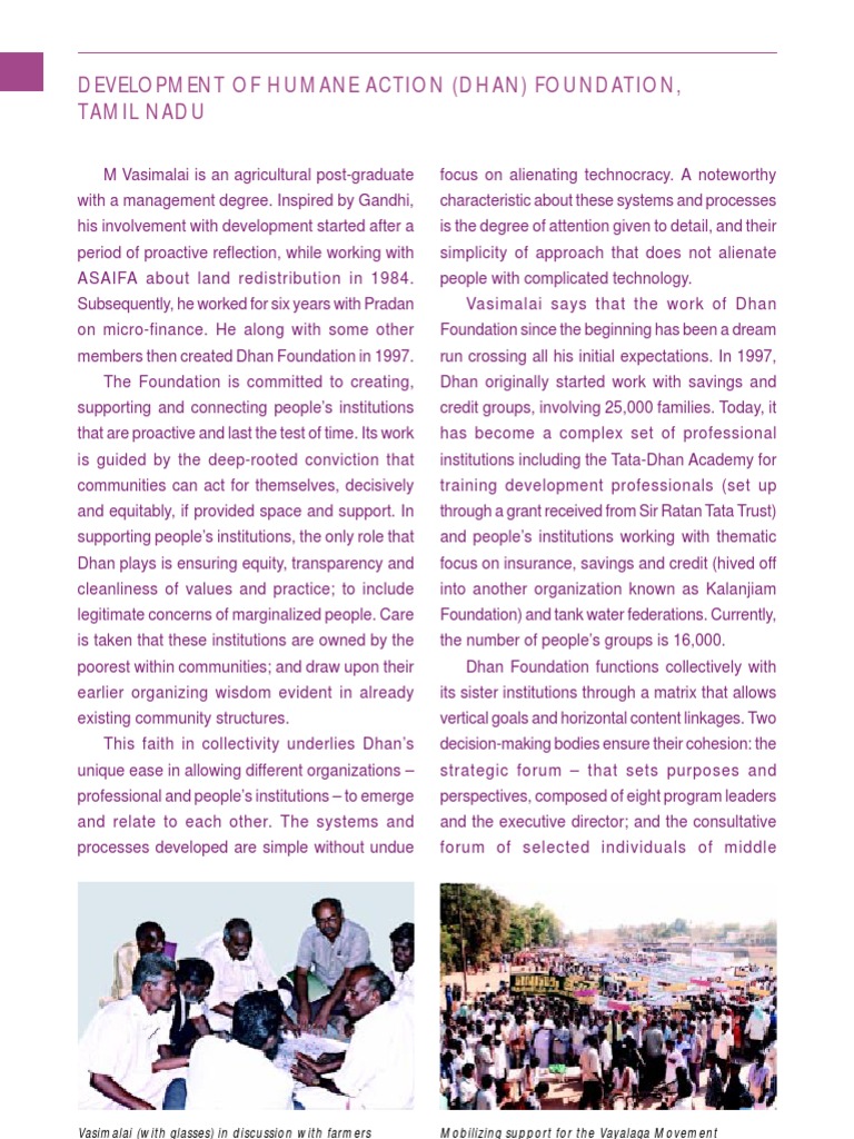 Development of Humane Action (Dhan) Foundation, Tamil Nadu | PDF | Community | Leadership