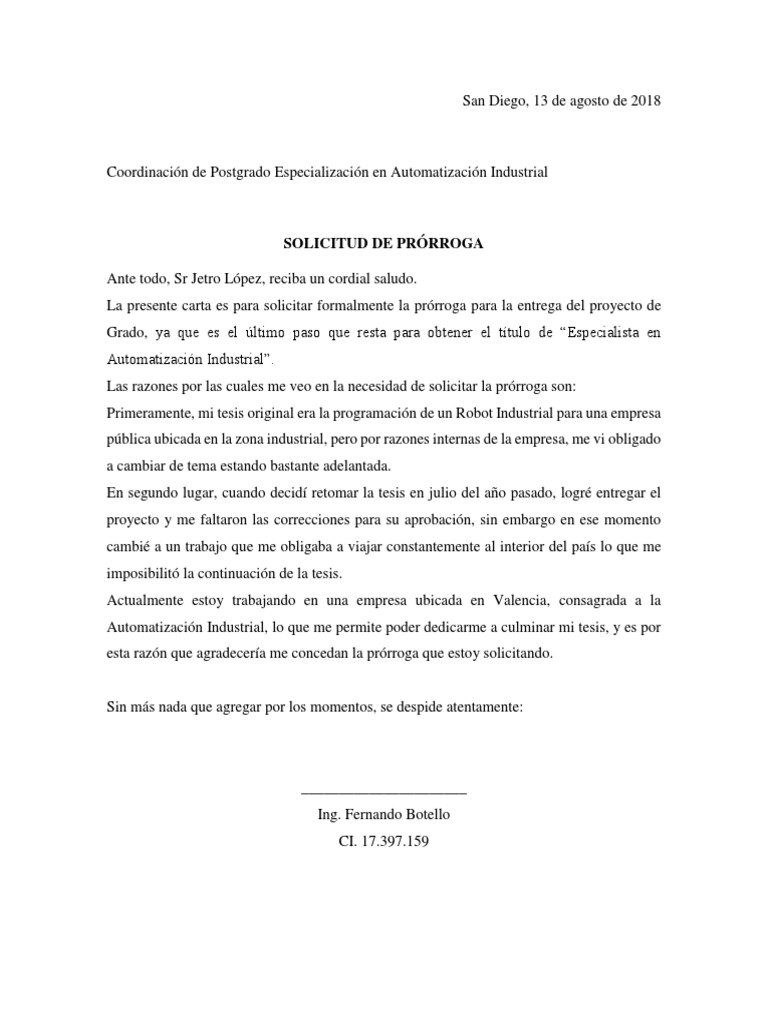 Solicitud De Prórroga