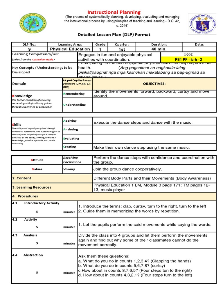 Instructional Planning: Detailed Lesson Plan (DLP) Format | PDF ...