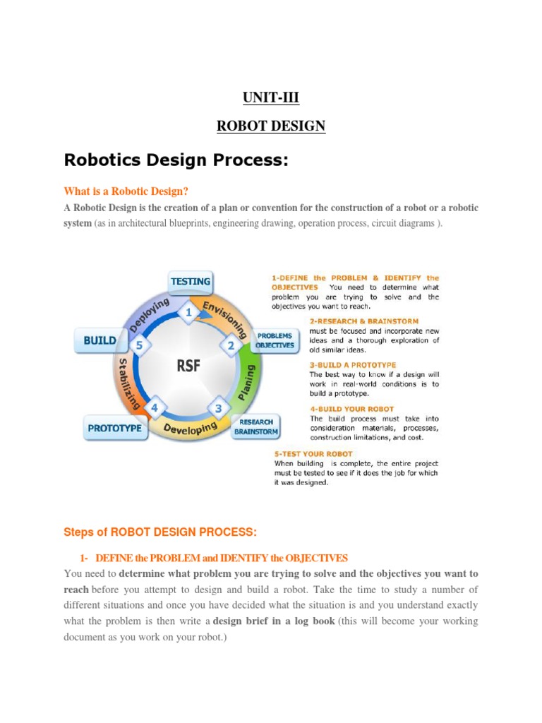 Robotics Design Process:: Unit-Iii Robot Design | PDF | Prototype | Robot