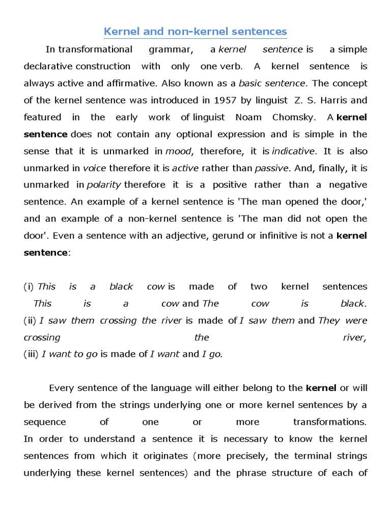 An Explanation of Kernel and Non-Kernel Sentences in Transformational ...