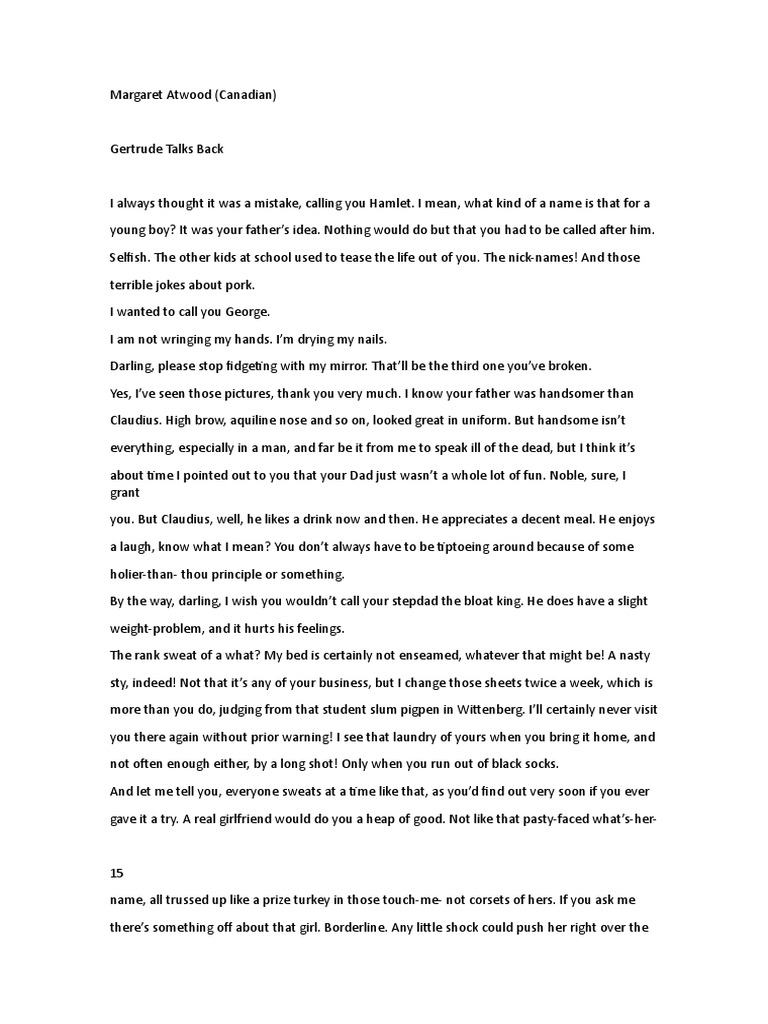 Margaret Atwood Gertrude Talks Back | PDF