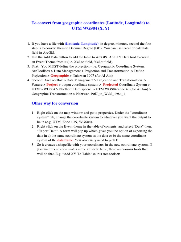 Coordinates Conversion Lat Long To XY UTM ArcGIS 2 | PDF