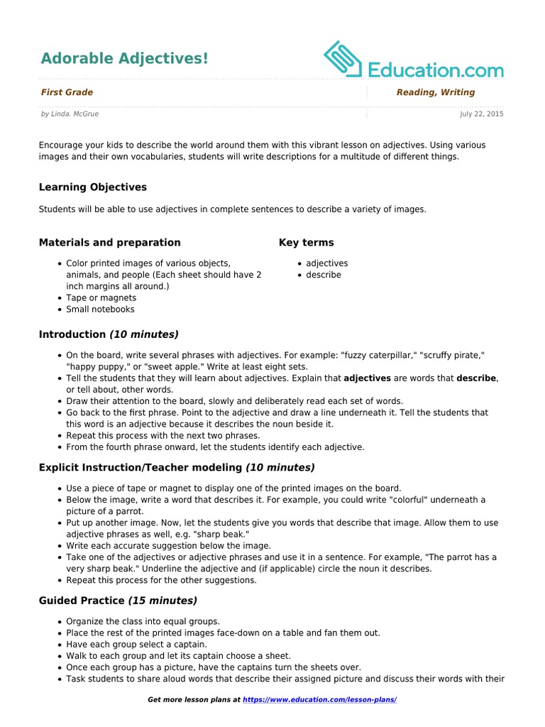 Lesson Plan | PDF | Adjective | Phrase