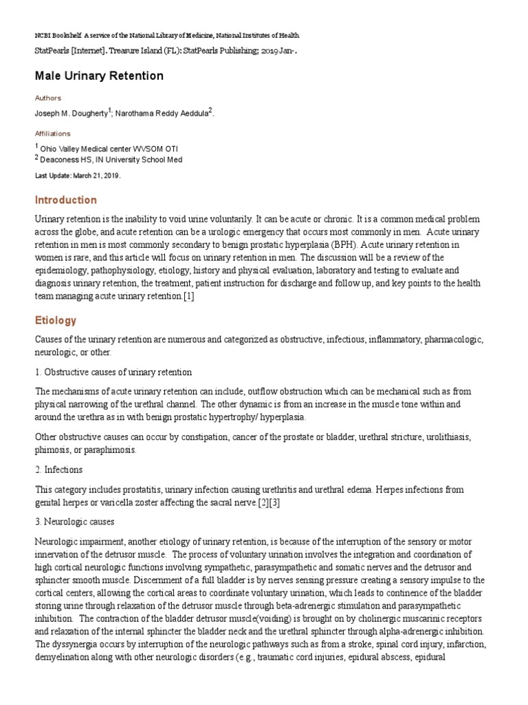 Male Urinary Retention - StatPearls - NCBI Bookshelf | PDF | Catheter ...