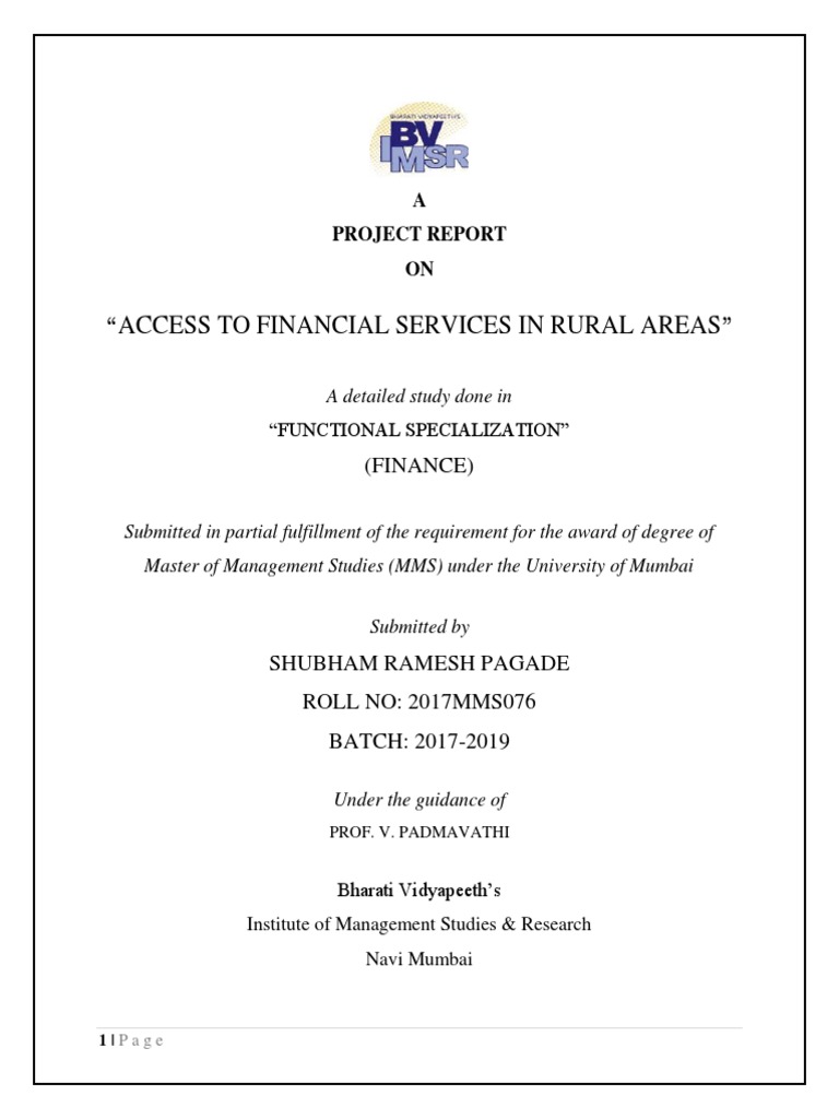 Access to Financial Services in Rural Areas: A Study of Awareness ...
