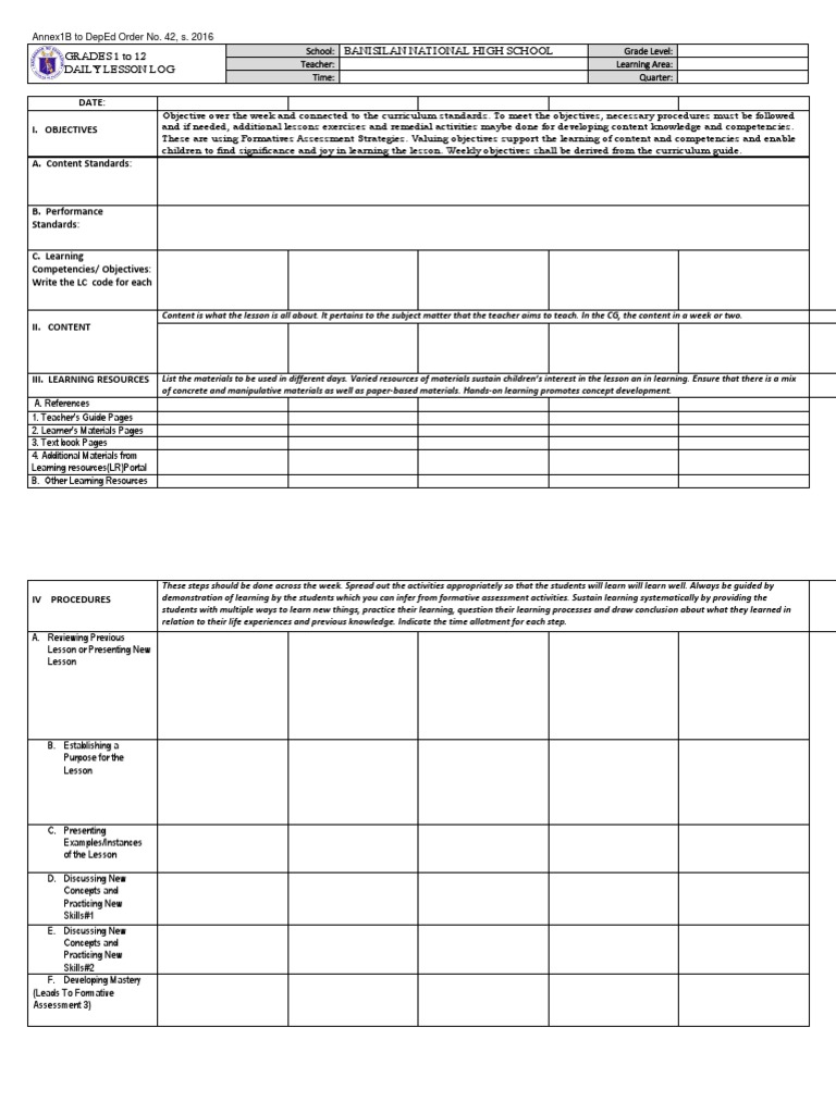 DLL Blank Weekly Template | PDF | Learning | Teachers