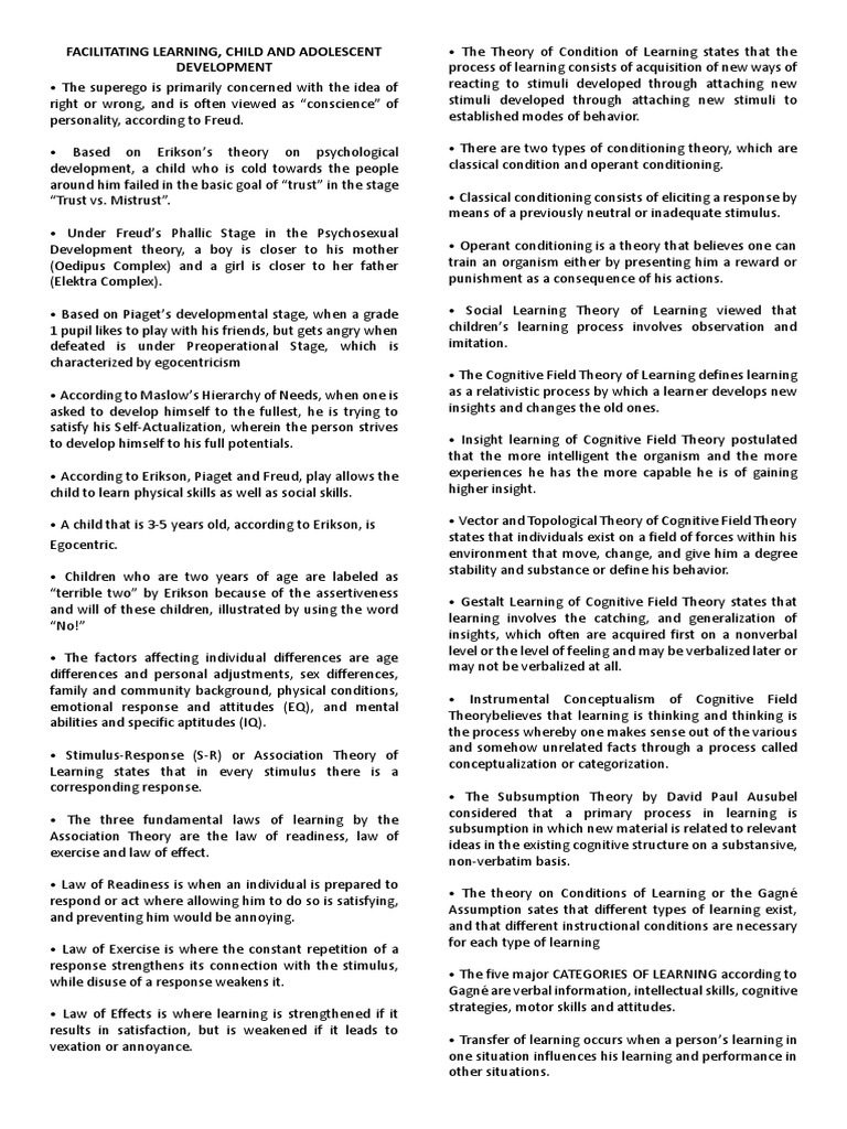 Facilitating Learning Child And Adolescent Development Pdf