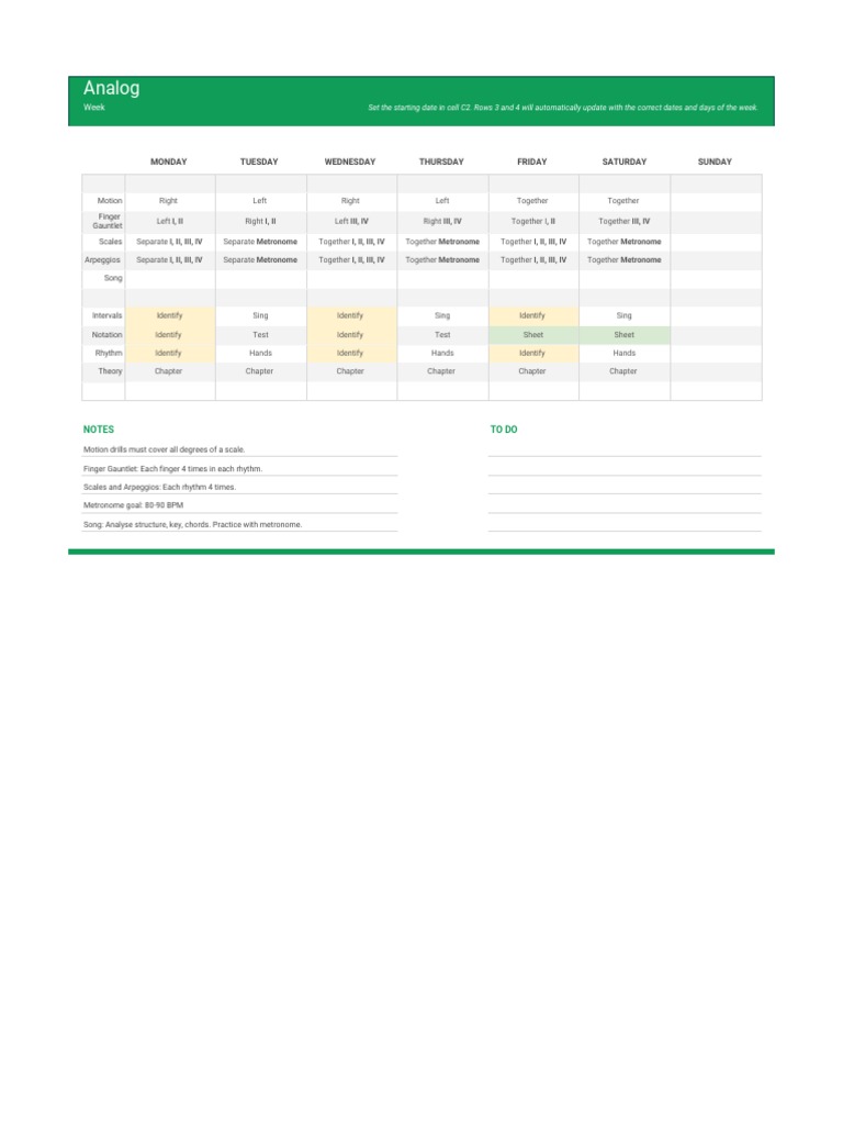 Weekly Music Practice Schedule | PDF
