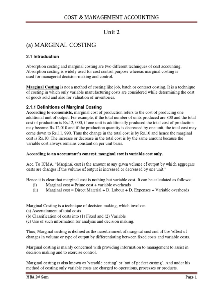 Marginal & Absorption Costing | PDF | Accounting | Economics