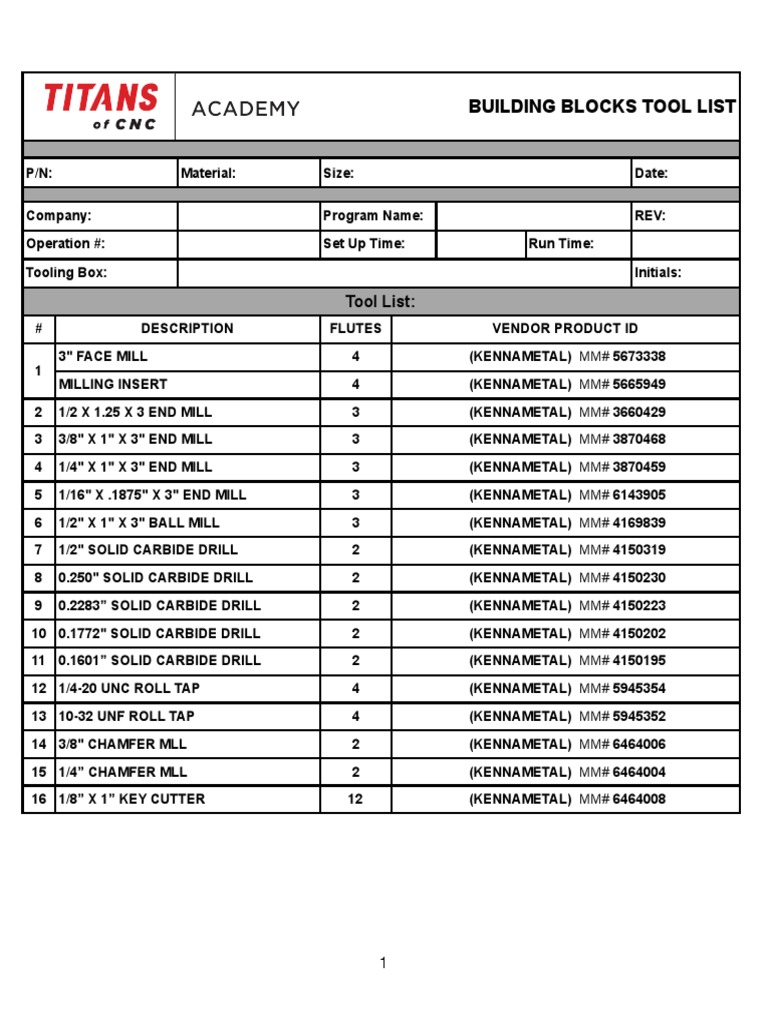 CNC Machinist Tool List | PDF