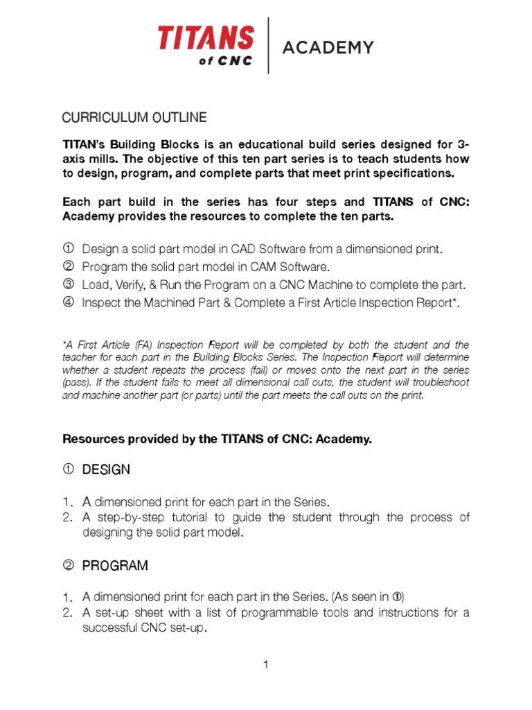 TITANS CNC Building Blocks Curriculum | PDF | Numerical Control | 3 D ...