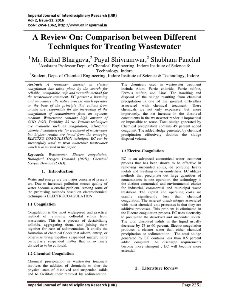 Wastewater Treatment Techniques Review | PDF | Sewage Treatment ...