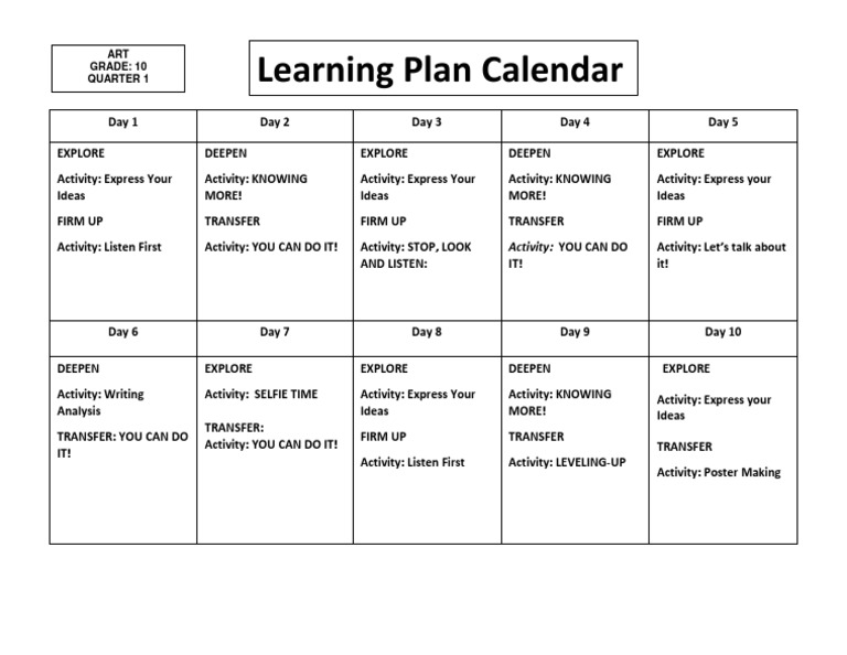10-Day Learning Plan Calendar | PDF
