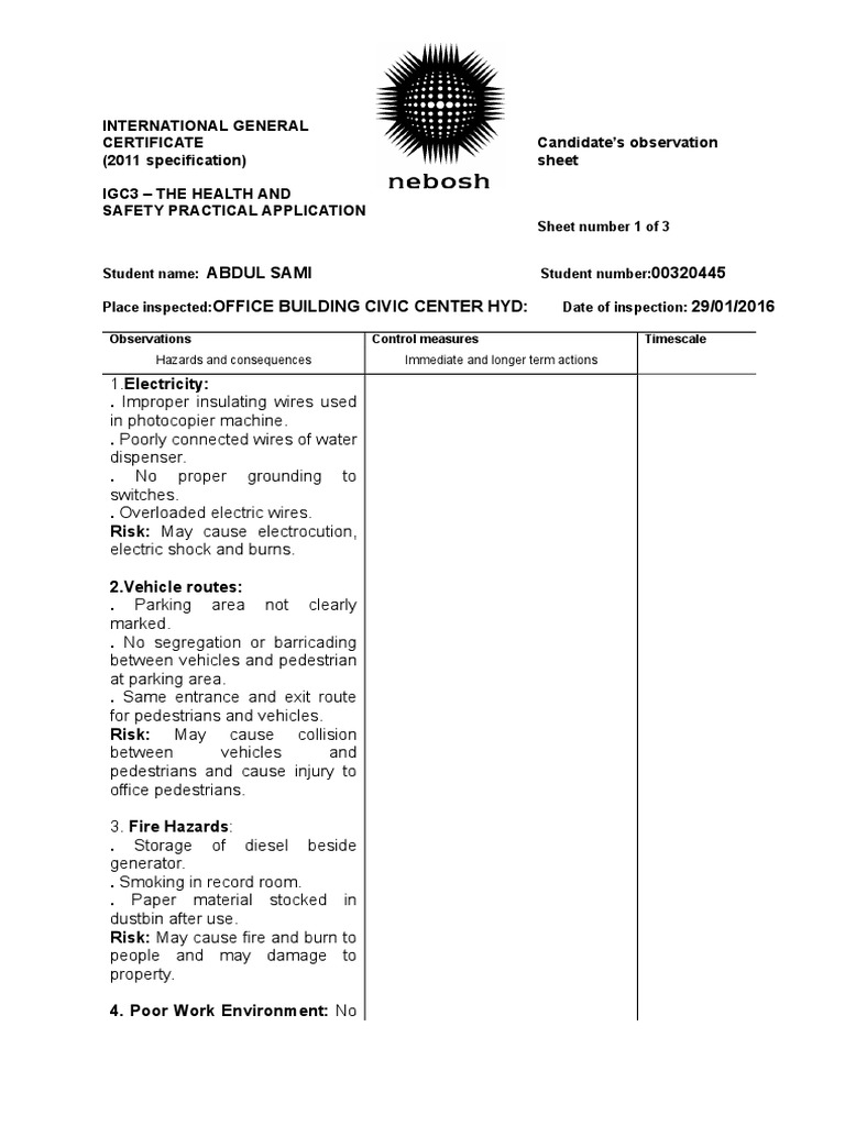 IGC3 Health and Safety Inspection Report | PDF | Risk | Drinking Water