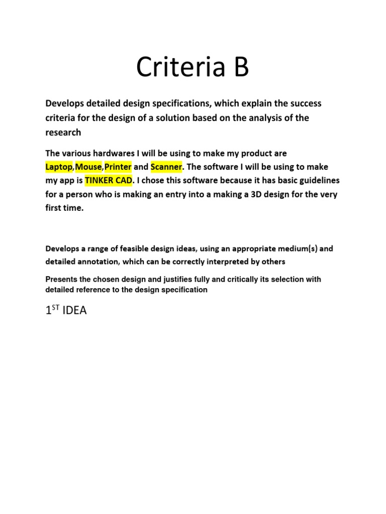 Design Specifications and Plan for Developing a 3D Model of a Triple ...